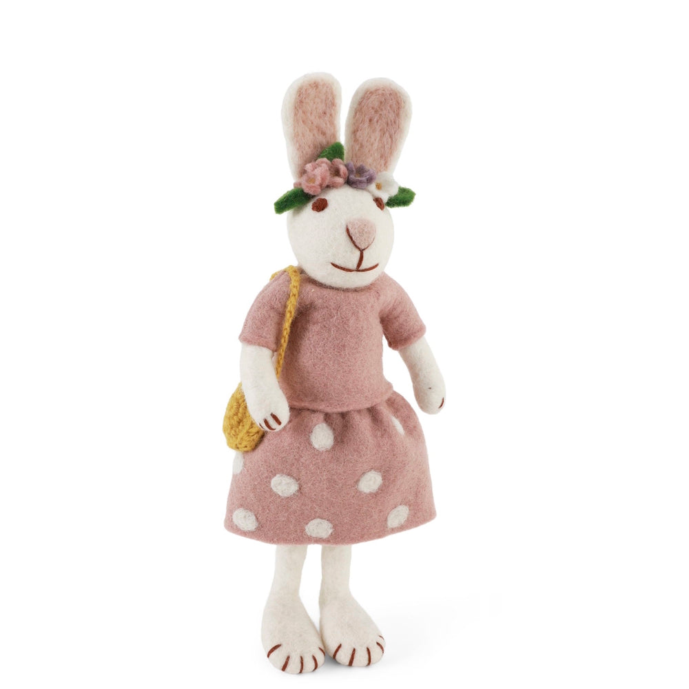 Gry & Sif Medium White Bunny Girl with Flower Headband – Wool ...