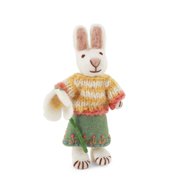 Gry & Sif Small White Bunny Girl with Skirt & Snowdrop – Wool ...